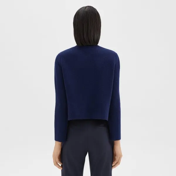 Theory Cropped Knit Jacket In Felted Wool-Cashmere - Dark Denim